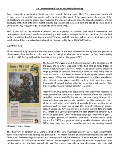 Development of the Pharmaceutical Industry | Teaching Resources