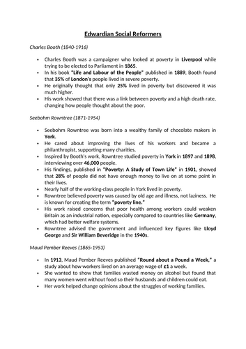 Edwardian Public Health Reformers: Charles Booth, Seebohm Rowntree and ...