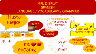 MFL SPANISH language and grammar display classroom aids printouts ...