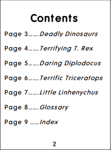 Dinosaur Information Text for KS1 with Contents, Index, Glossary and ...