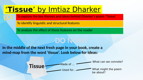 Poem Analysis - Tissue by Imtiaz Dharker | Teaching Resources
