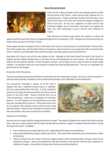Henry VIII's Break with Rome | Teaching Resources