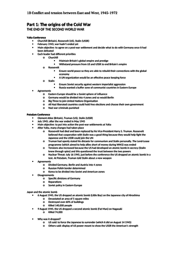 All Course Notes for Conflict and tension between East and West, 1945 ...