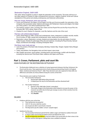 All Course Notes for Restoration England, 1660-1685 (AQA GCSE History ...
