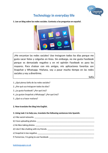 Spanish Key Stage 3 - Technology - GCSE-style activities (2018 ...