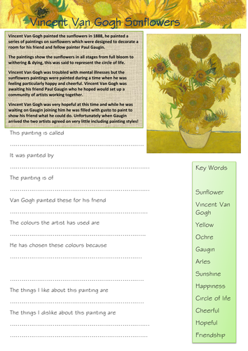 World Art Day Vincent Van Gogh Art Worksheets Home Learning & drawing ...