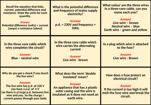 AQA GCSE Paper 1 Physics Revision Question and Swap cards | Teaching ...