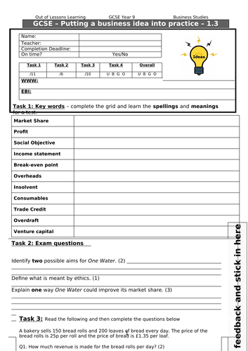 Homeworks for Theme 1 of Edexcel GCSE 9-1 | Teaching Resources
