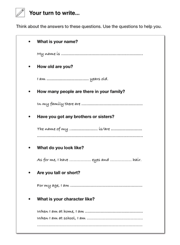Write Sentences About Me (7-11 years) | Teaching Resources