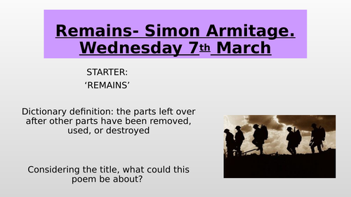 Remains by Simon Armitage- Power and Conflict poetry | Teaching Resources