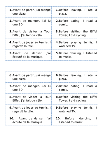Avant de + perfect | Teaching Resources