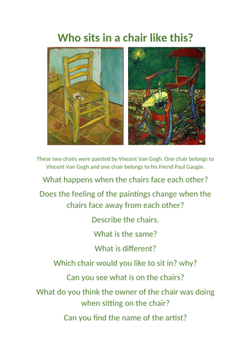 World Art Day worksheets Vincent Van Gogh & Paul Gauguin Chairs ...