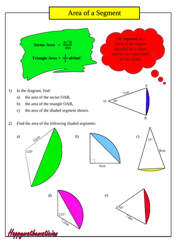 Segment Area Worksheet - Including Answers | Teaching Resources
