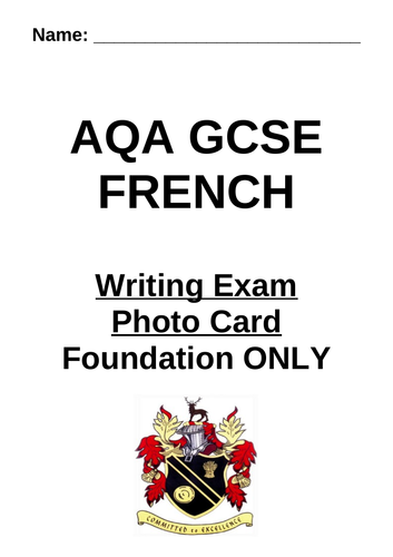 AQA GCSE French Photo Card Writing Booklet Foundation Paper | Teaching ...
