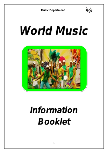 KS3 World Music Cover Booklet | Teaching Resources