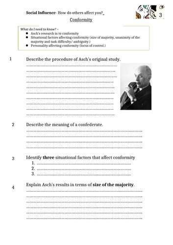 GCSE Psychology Edexcel- Social influence (Conformity) | Teaching Resources