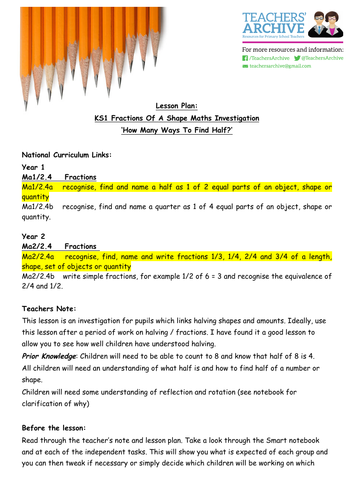 KS1 Fractions Investigation : How many ways to make a half? | Teaching ...
