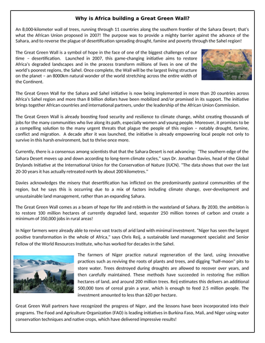 Why is Africa building a Great Green Wall? - Reading Comprehension ...