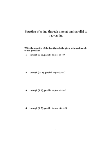 Equation of a line through a point and parallel to a given line ...