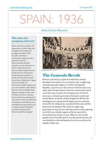 The Start of the Spanish Civil War study notes | Teaching Resources