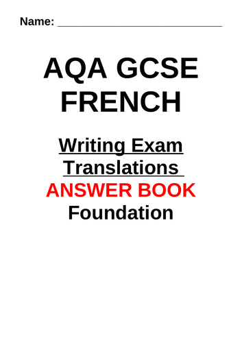 AQA GCSE French Translation Practice Booklet Foundation Writing ...