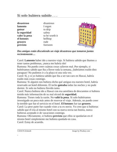 Pluperfect Subjunctive and conditional Perfect Spanish Reading: Si ...