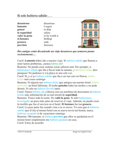 Pluperfect Subjunctive and conditional Perfect Spanish Reading: Si ...