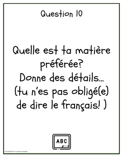 30 French speaking prompt question cards - La Rentrée Scolaire - Back ...