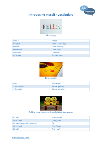 Key Stage 3 French - Introducing myself - Vocabulary and grammar ...