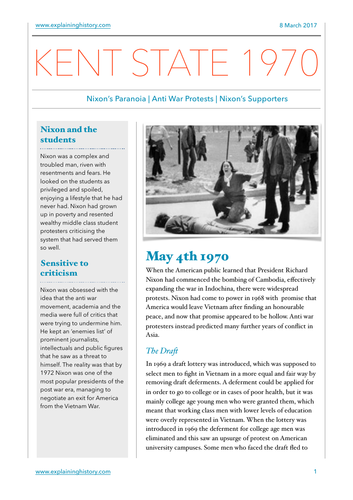 Kent State Shootings 1970 Study Notes | Teaching Resources