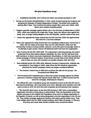 Fact sheet: IRA (Irish Republican Army) | Teaching Resources