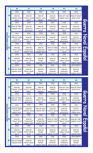 Demonstrative Adjectives Spanish Battleship Board Game | Teaching Resources