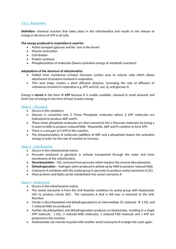 AQA A level Biology - Respiration | Teaching Resources