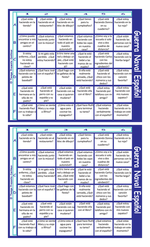 Present Continuous Tense Spanish Battleship Board Game | Teaching Resources