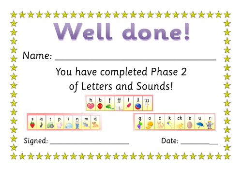 Phonics phase 2, 3, 5 certificates completion | Teaching Resources