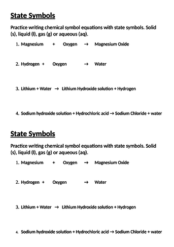 Lesson 3 - State Symbols and Balancing Equations | Teaching Resources
