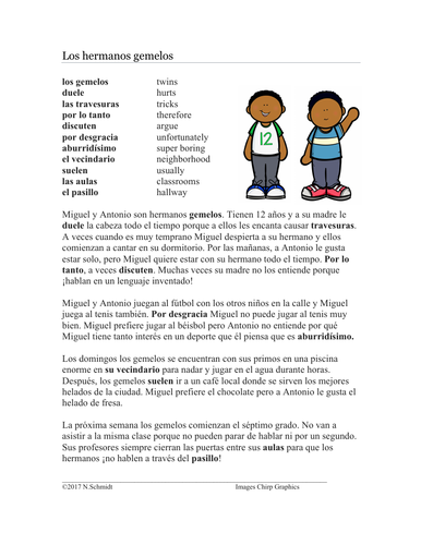 Spanish Boot Verbs / Stem-Changing Verbs Reading: Los Hermanos Gemelos ...