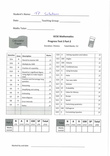 Assessments for 1 Year SoW GCSE Maths Foundation (Edexcel 9-1 ...