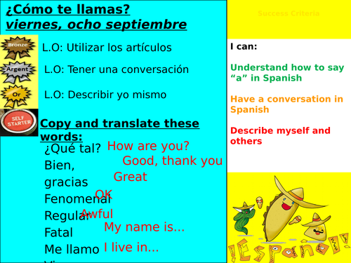 Year 7 Spanish - Week 1 - Lesson 3 - Viva 1 - p.8,9 | Teaching Resources