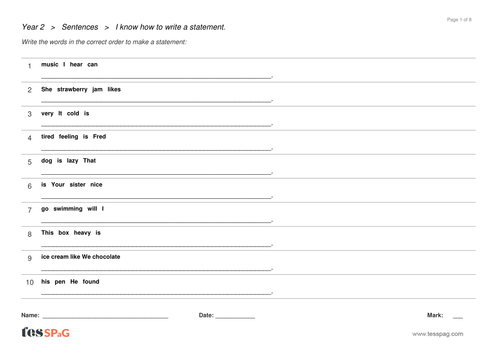 Sentence Types Question Sheets - Year 2 Spag | Teaching Resources