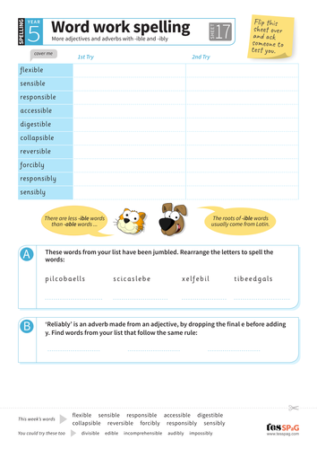 Suffixes -ible and -ibly - Spelling Worksheet - Year 5 Spag | Teaching ...
