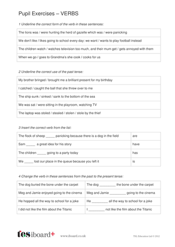 Verbs worksheet - Year 6 Spag | Teaching Resources