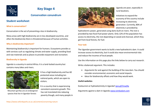 Conserving Nature: KS4 - Conservation Conundrum | Teaching Resources