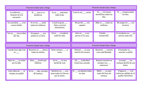 Present Simple Tense Statements Spanish Tic-Tac-Toe or Bingo Game ...