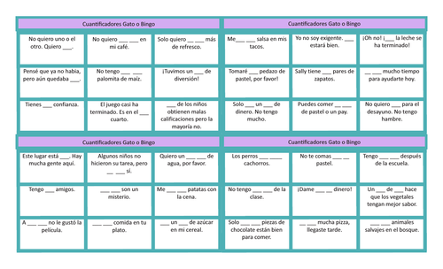 Quantifiers Spanish Tic-Tac-Toe or Bingo Game | Teaching Resources