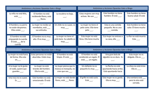 Antonyms Spanish Tic-Tac-Toe or Bingo Game | Teaching Resources