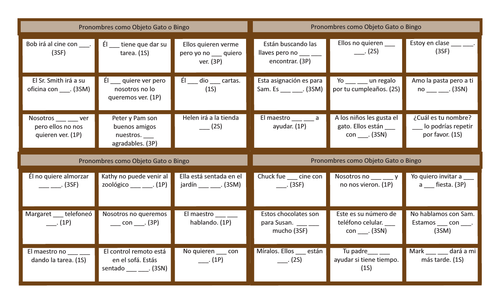 Object Pronouns Spanish Tic-Tac-Toe or Bingo Game | Teaching Resources