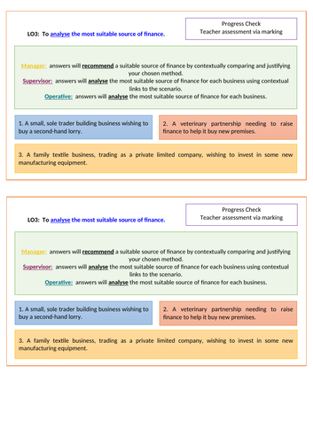 OCR GCSE 9-1 Business 2017 Spec - Unit 5: Finance - Lesson 3-4: Sources ...