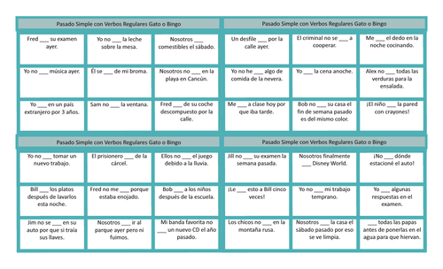 Past Simple with Regular Verbs Spanish Tic-Tac-Toe or Bingo Game ...