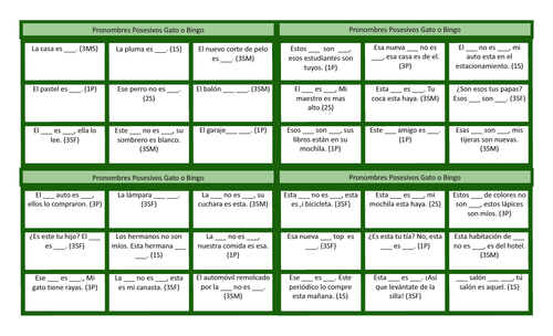 Possessive Pronouns Spanish Tic-Tac-Toe or Bingo Game | Teaching Resources